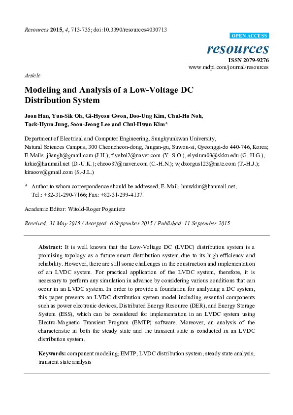 (PDF) Modeling and Analysis of a Low-Voltage DC Distribution System