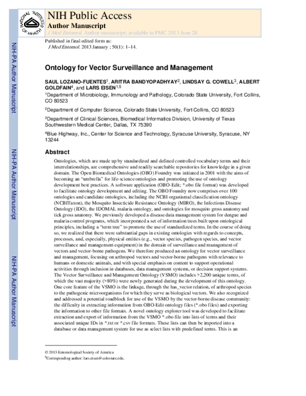 (PDF) Ontology for Vector Surveillance and Management