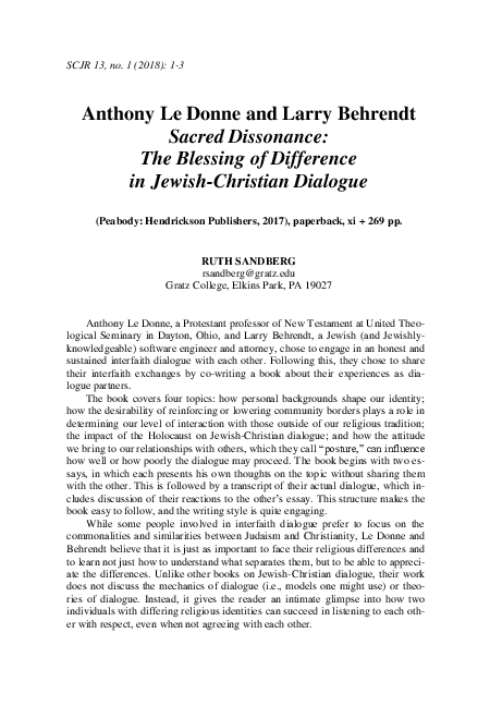 (PDF) Anthony Le Donne and Larry Behrendt. Sacred Dissonance: The ...