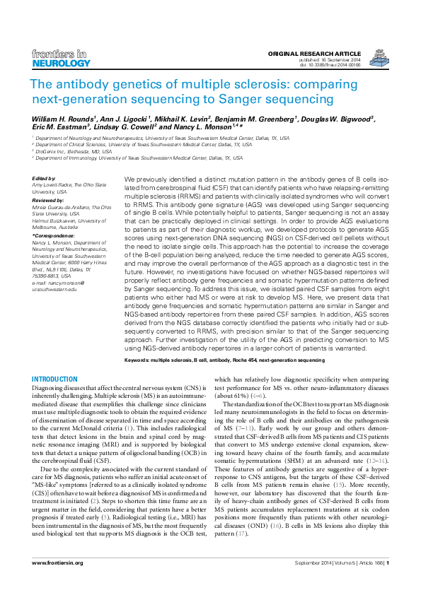 (PDF) The Antibody Genetics of Multiple Sclerosis: Comparing Next-Generation Sequencing to ...