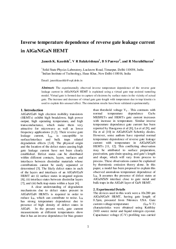 (PDF) Inverse temperature dependence of reverse gate leakage current in ...