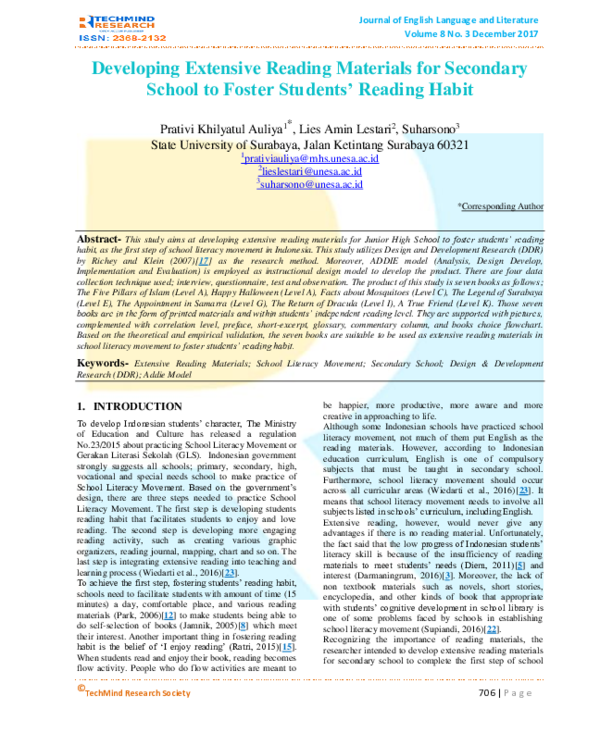 (PDF) Developing Extensive Reading Materials for Secondary School to ...