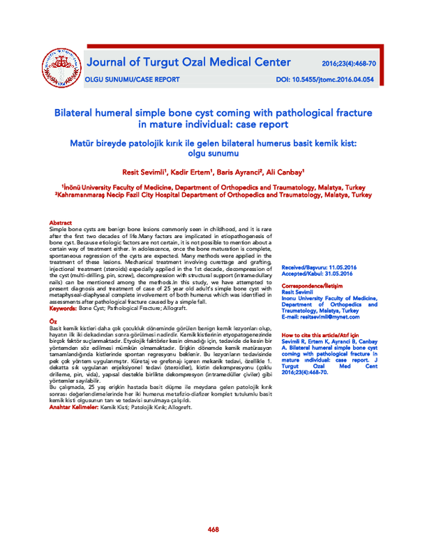 (PDF) Bilateral humeral simple bone cyst coming with pathological ...