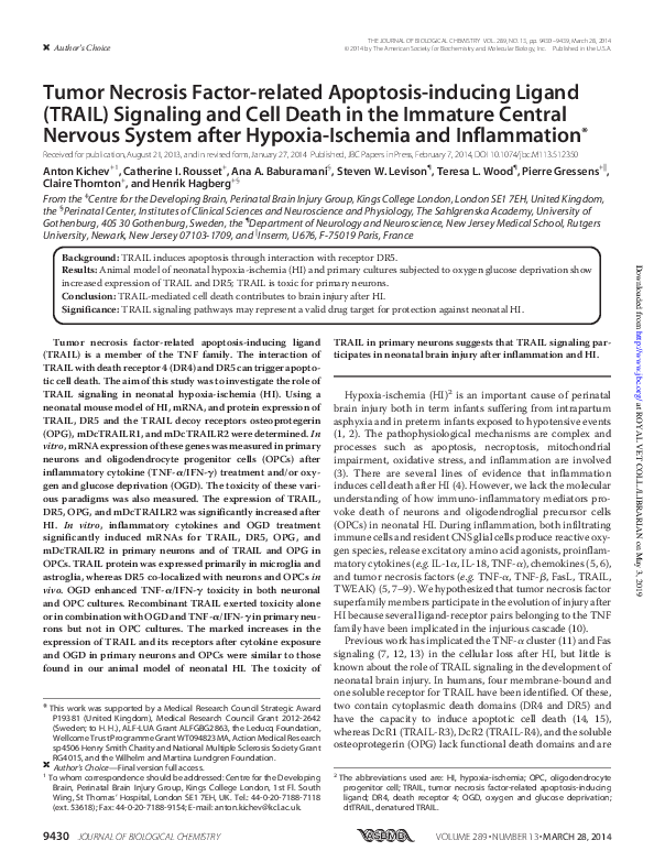 (PDF) Tumor necrosis factor-related apoptosis-inducing ligand (TRAIL) signaling and cell death ...