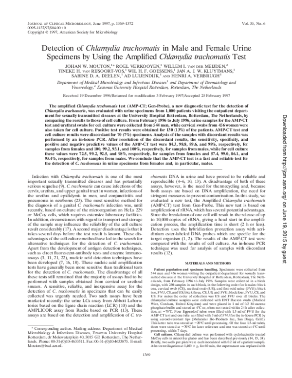 (PDF) Detection of Chlamydia trachomatis in male and female urine specimens by using the ...