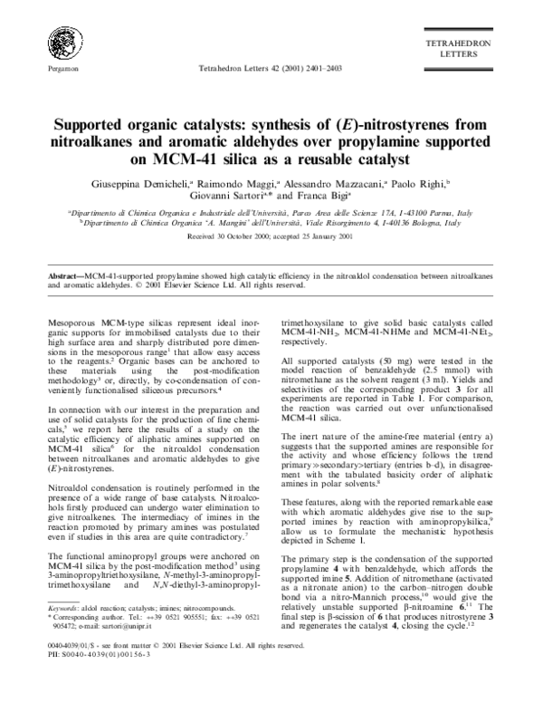 (PDF) Supported organic catalysts: synthesis of (E)-nitrostyrenes from nitroalkanes and aromatic ...