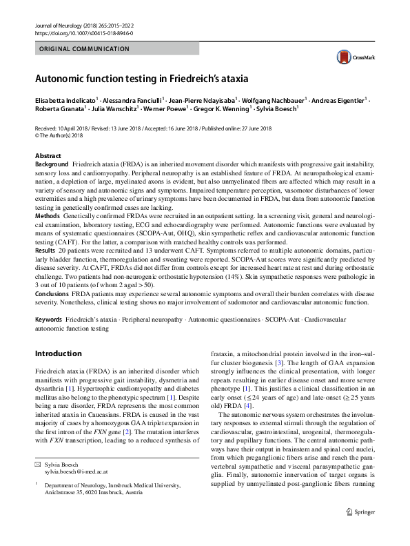 (PDF) Autonomic function testing in Friedreich's ataxia