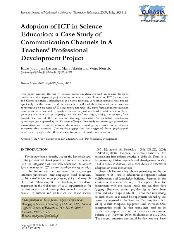 (PDF) Adoption of ICT in Science Education: a Case Study of ...