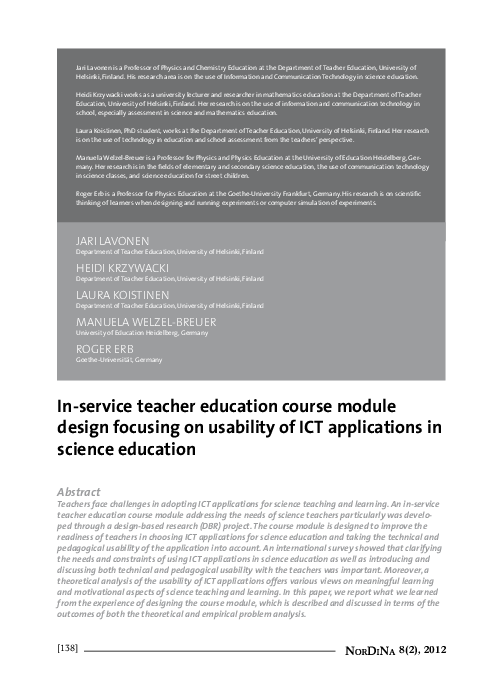 (PDF) In-service teacher education course module design focusing on ...