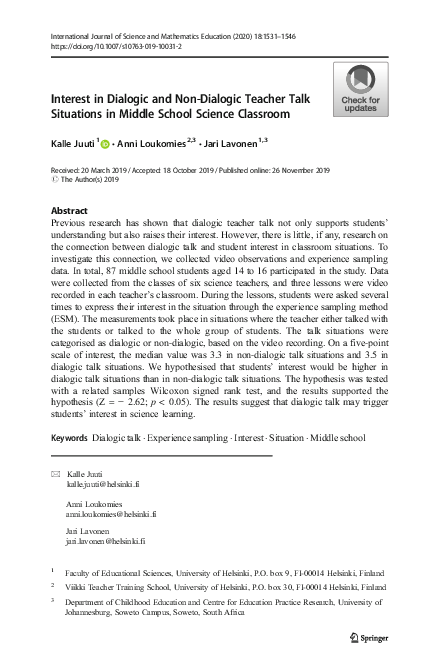 (PDF) Interest in Dialogic and Non-Dialogic Teacher Talk Situations in ...