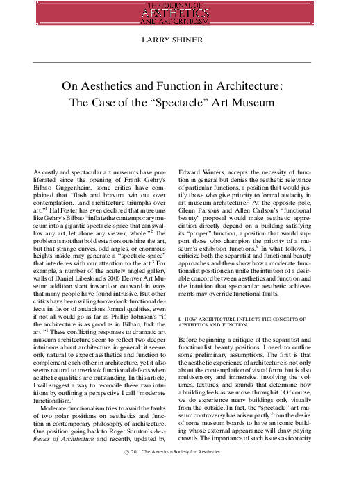 (PDF) On Aesthetics and Function in Architecture: The Case of the ...