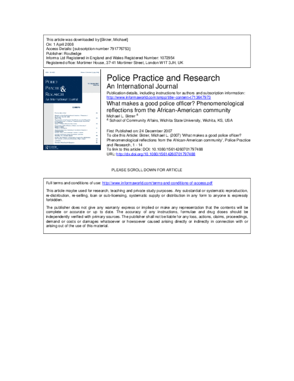 (PDF) What makes a good police officer? Phenomenological reflections ...