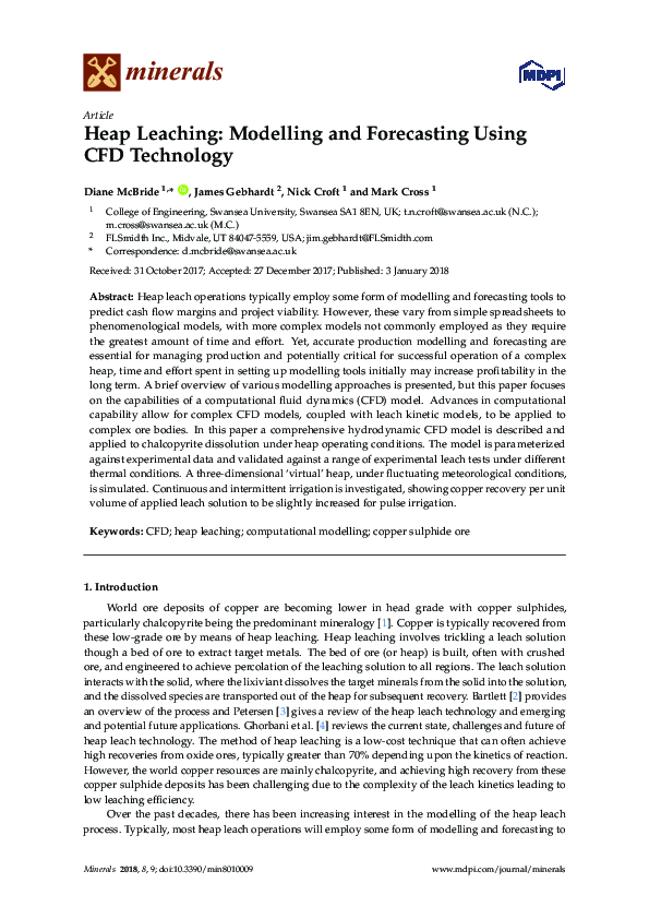 (PDF) Heap Leaching: Modelling and Forecasting Using CFD Technology