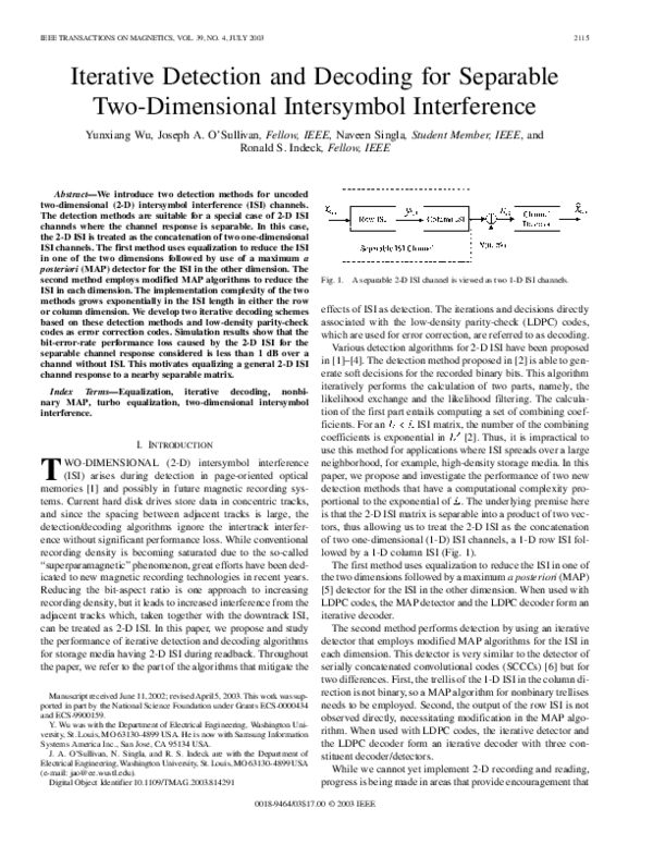 (PDF) Iterative detection and decoding for separable two-dimensional intersymbol interference ...
