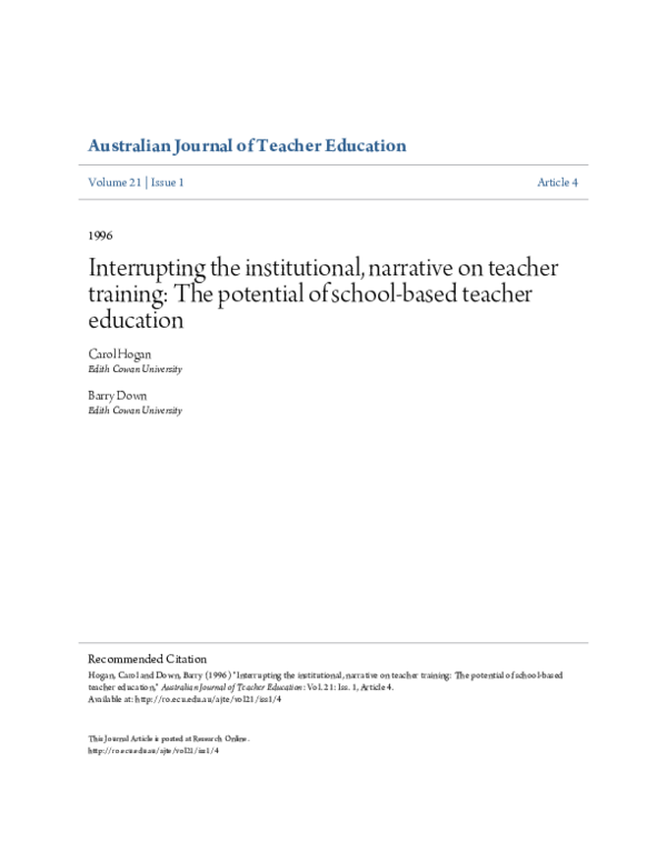 (PDF) Interrupting the institutional, narrative on teacher training: The potential of school ...