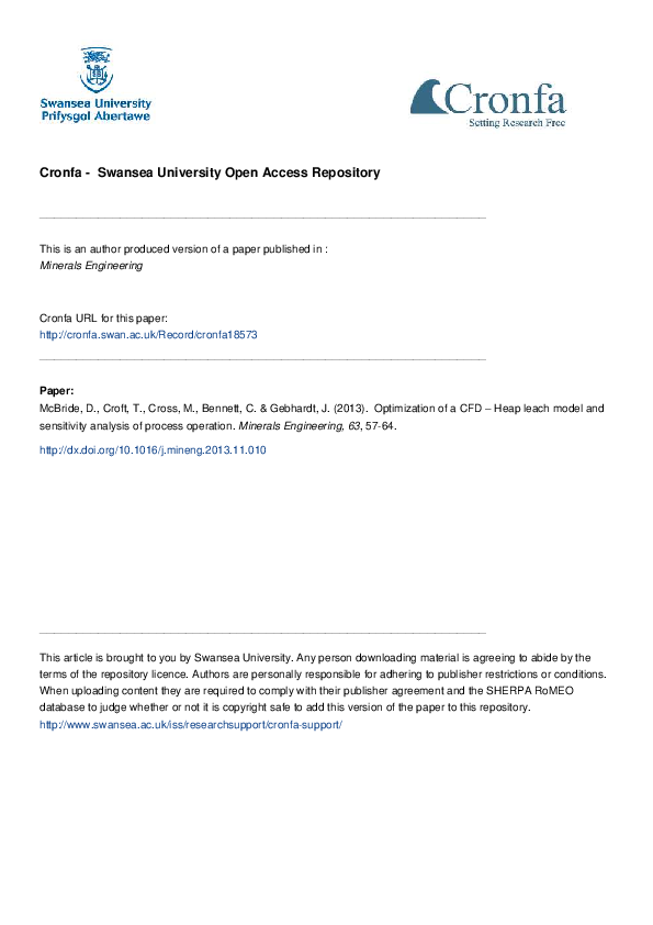 (PDF) Optimization of a CFD – Heap leach model and sensitivity analysis of process operation