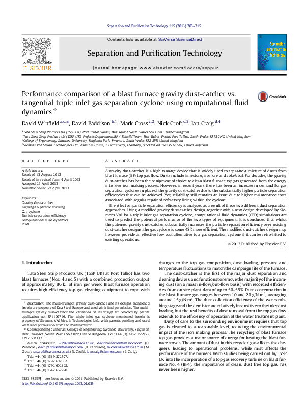 (PDF) Performance comparison of a blast furnace gravity dust-catcher vs. tangential triple inlet ...