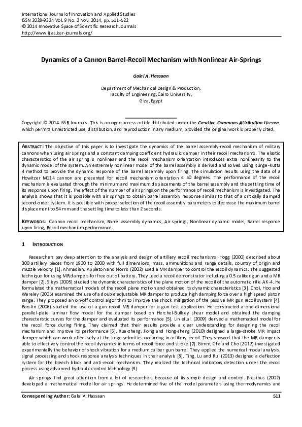 (PDF) Dynamics of a Cannon Barrel-Recoil Mechanism with Nonlinear Air ...