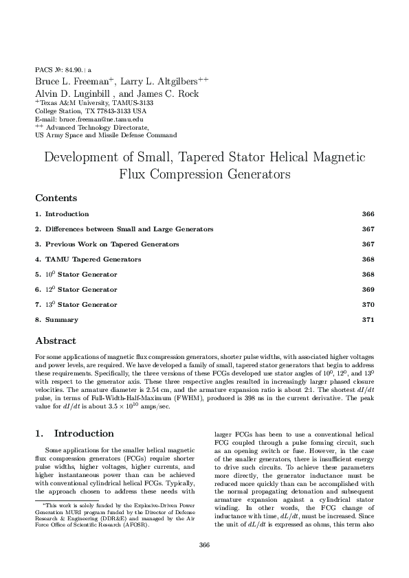 (PDF) Development of small, tapered stator helical magnetic flux ...