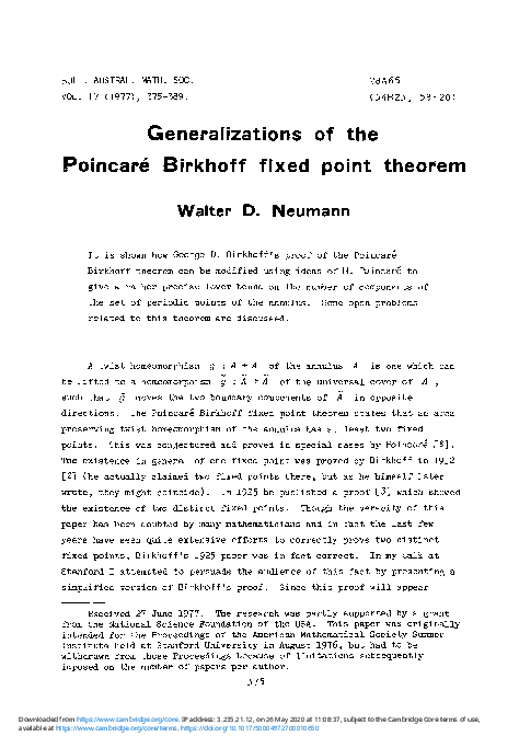(PDF) Generalizations of the Poincaré Birkhoff fixed point theorem