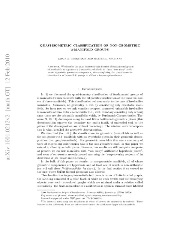 (PDF) Quasi-isometric classification of non-geometric 3-manifold groups