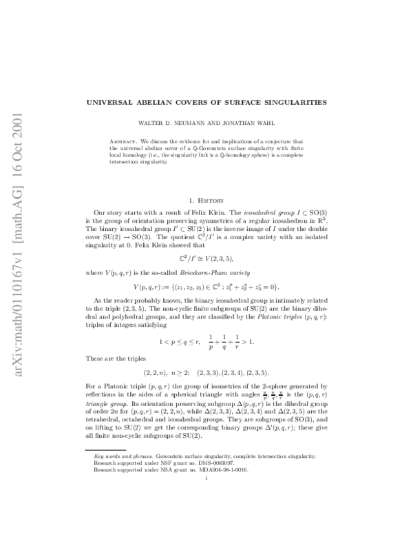 (PDF) Universal Abelian Covers of Surface Singularities