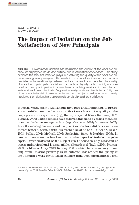 (PDF) The Impact of Isolation on the Job Satisfaction of New Principals