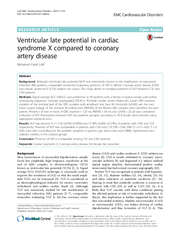 (PDF) Ventricular late potential in cardiac syndrome X compared to ...