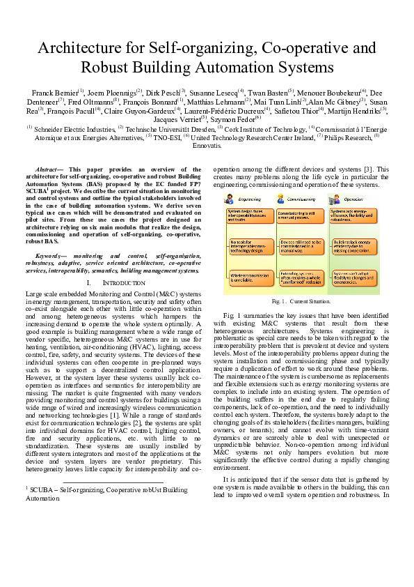 (PDF) Architecture for self-organizing, co-operative and robust Building Automation Systems