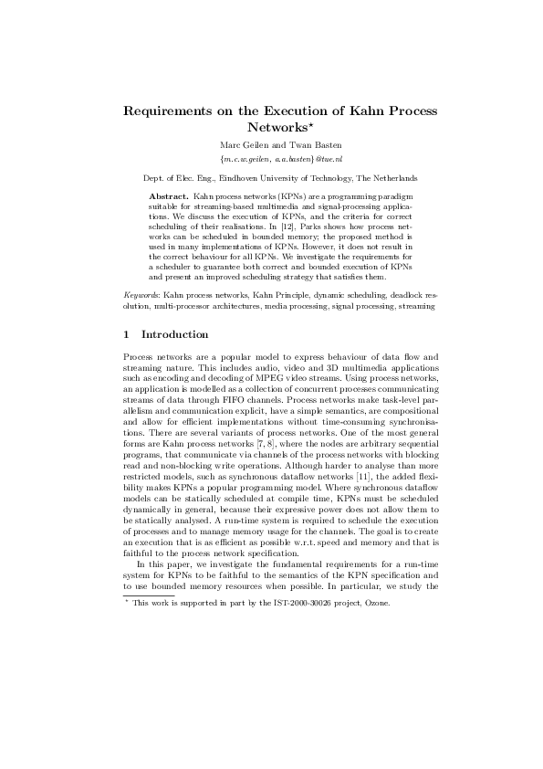 (PDF) Requirements on the Execution of Kahn Process Networks