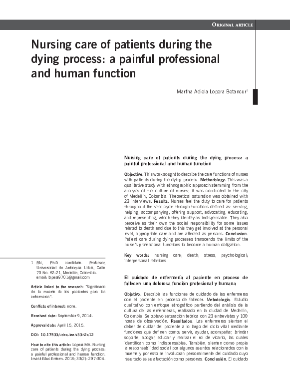 (PDF) Nursing care of patients during the dying process: a painful ...