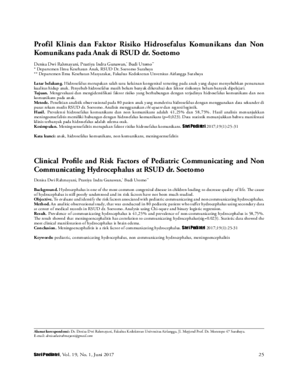 (PDF) Profil Klinis dan Faktor Risiko Hidrosefalus Komunikans dan Non Komunikans pada Anak di ...