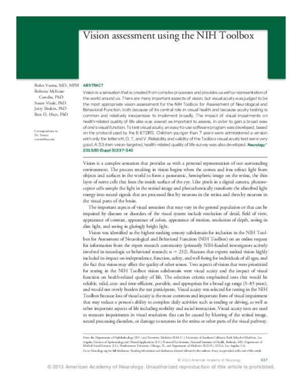 (PDF) Vision assessment using the NIH Toolbox