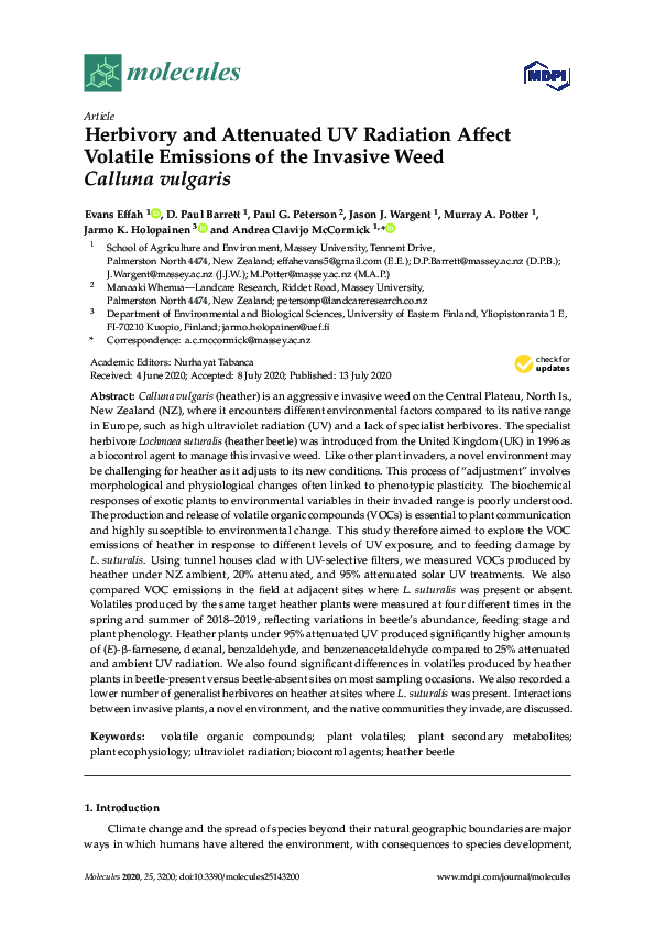 (PDF) Herbivory and Attenuated UV Radiation Affect Volatile Emissions ...