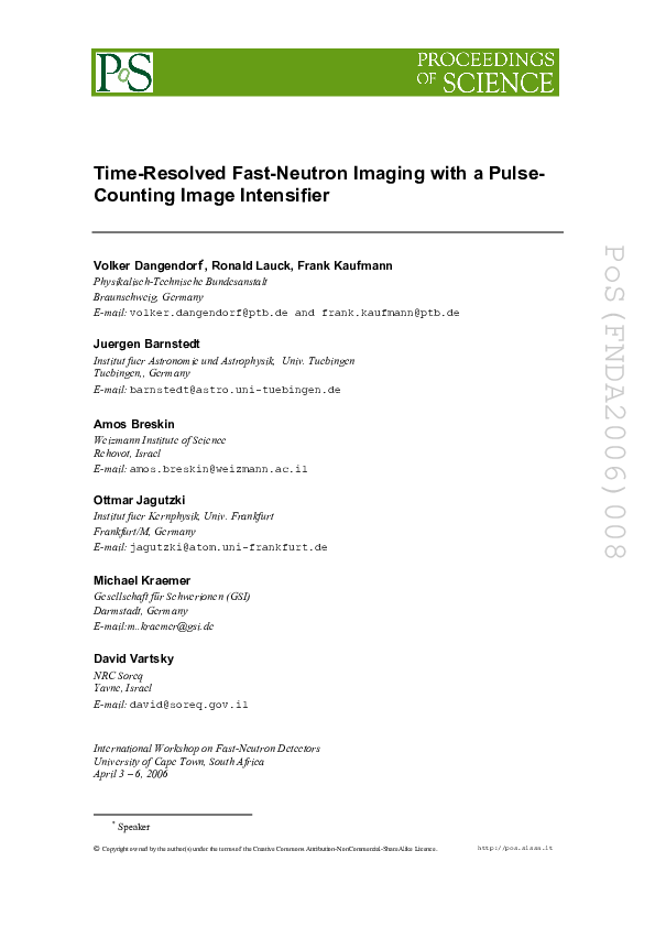Pdf Time Resolved Fast Neutron Imaging With A Pulse Counting Image Intensifier