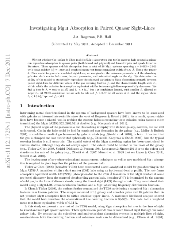 (PDF) Investigating Mg ii absorption in paired quasar sight-lines ...