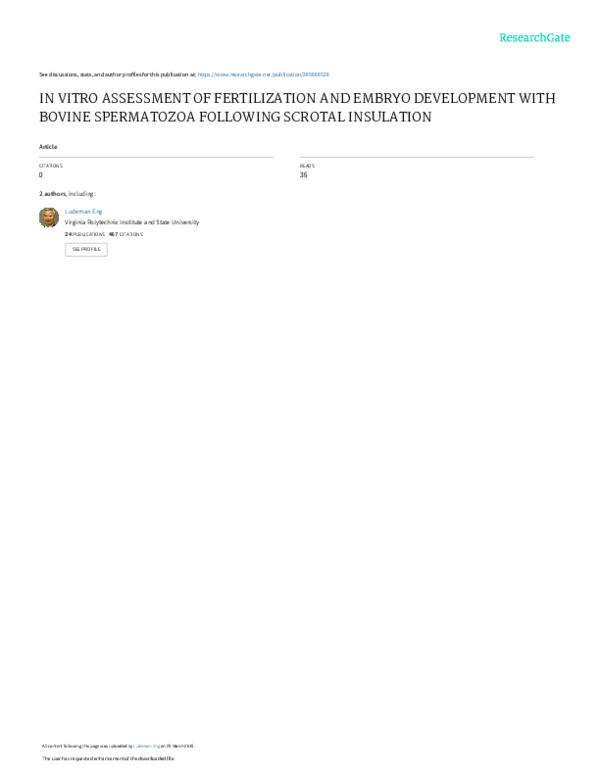 (PDF) In Vitro Assessment of Fertilization and Embryo Development with ...