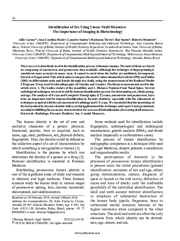 Pdf Identification Of Sex Using Linear Skull Measures The Importance Of Imaging In Biotechnology