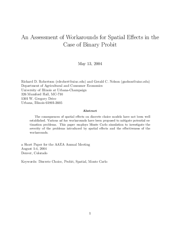 (PDF) An Assessment of Workarounds for Spatial Effects in the Case of Binary Probit