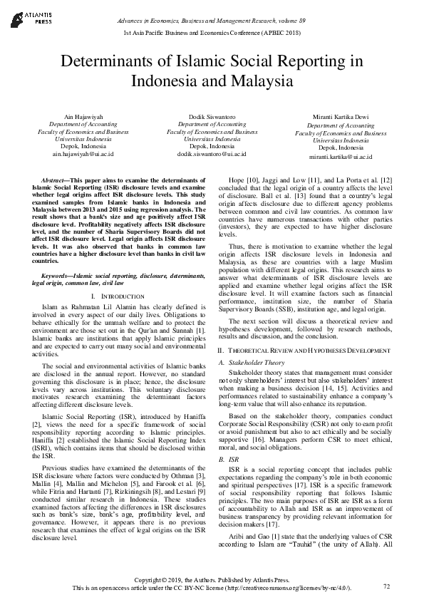 (PDF) Determinants of Islamic Social Reporting in Indonesia and ...