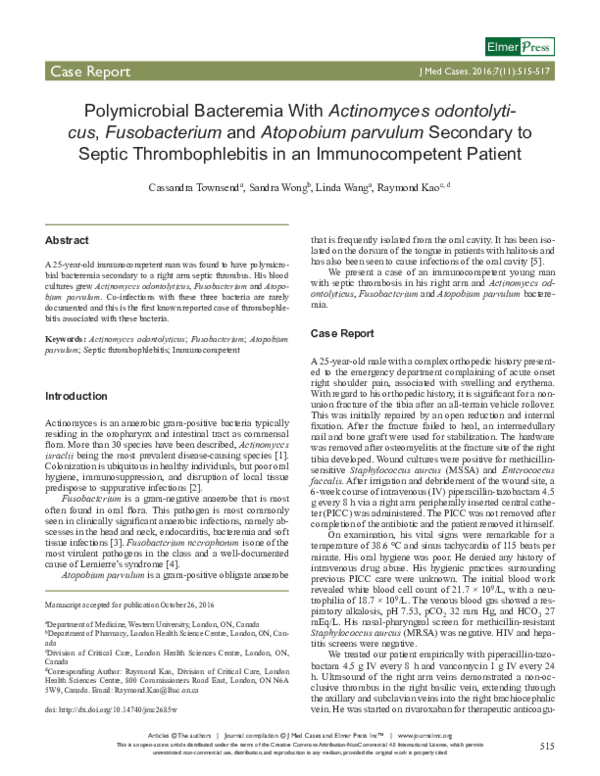 (PDF) Polymicrobial Bacteremia With Actinomyces odontolyticus ...