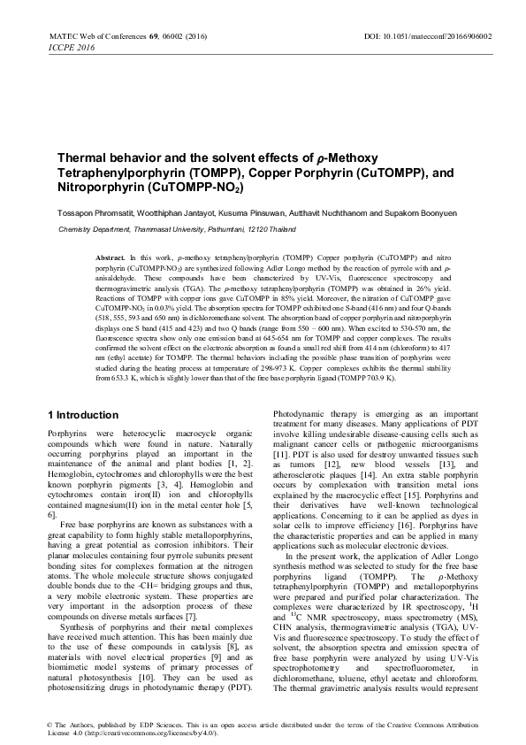 (PDF) Thermal behavior and the solvent effects ofρ-Methoxy ...
