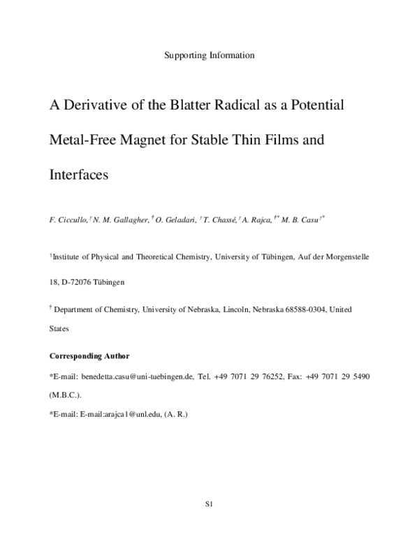 (PDF) A Derivative of the Blatter Radical as a Potential Metal-Free ...