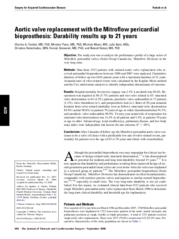 (PDF) Aortic valve replacement with the Mitroflow pericardial ...