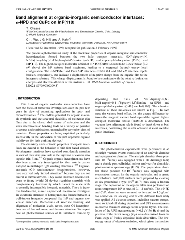 (PDF) Band alignment at organic-inorganic semiconductor interfaces ...