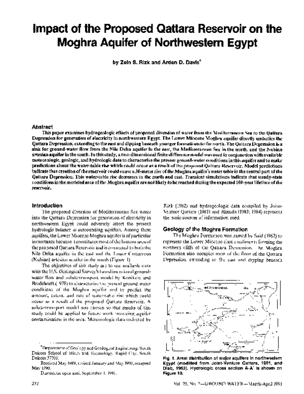 (PDF) Impact of the Proposed Qattara Reservoir on the Moghra Aquifer of ...
