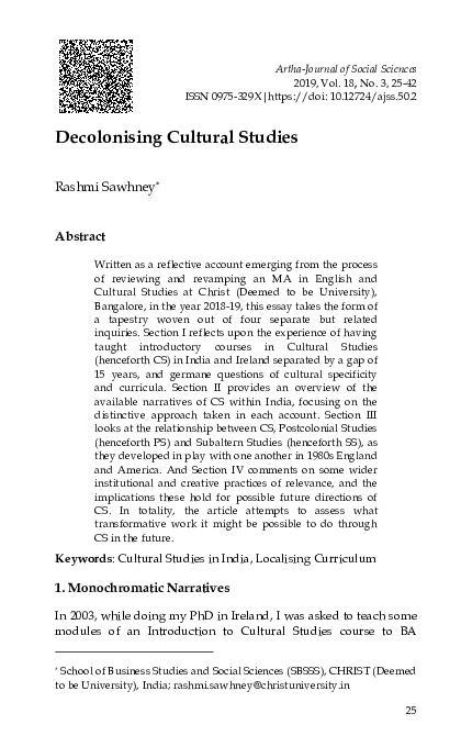 (PDF) Decolonising Cultural Studies