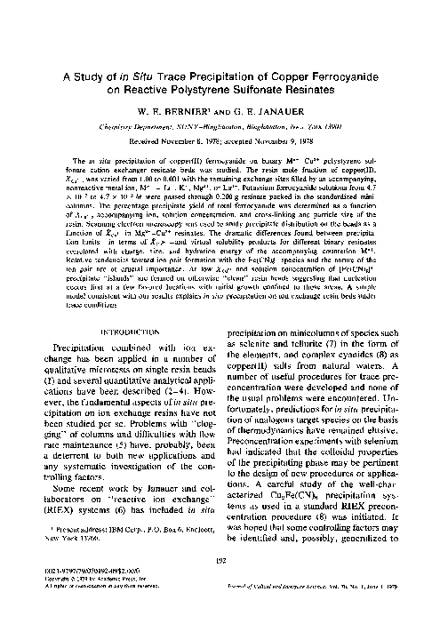 (PDF) A study of in situ trace precipitation of copper ferrocyanide on ...