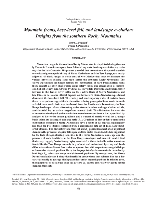 (PDF) Mountain fronts, base-level fall, and landscape evolution ...