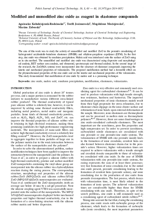 (PDF) Modified and Unmodified Zinc Oxide as Coagent in Elastomer Compounds